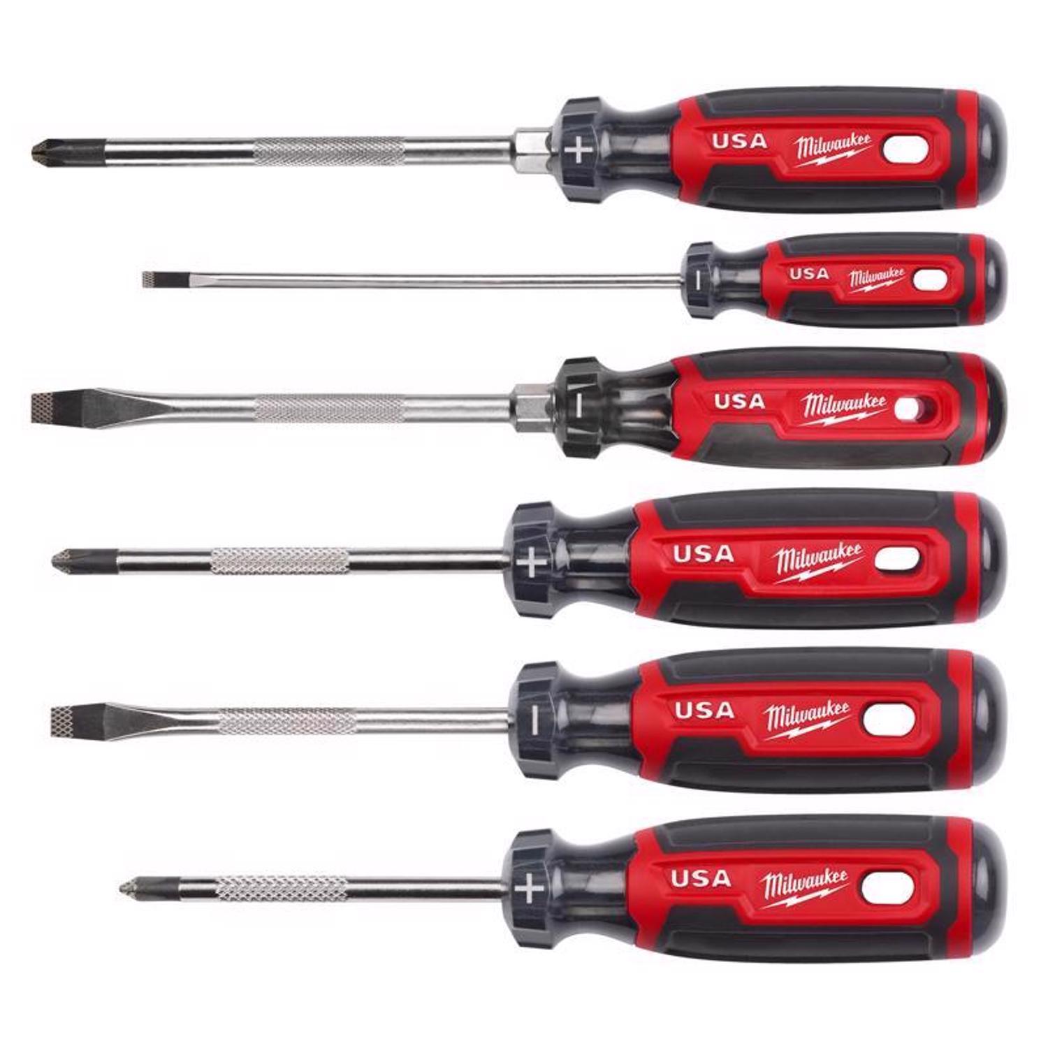 Milwaukee Made In USA Cushion Grip Phillips & Slotted Screwdriver Set 6 ...