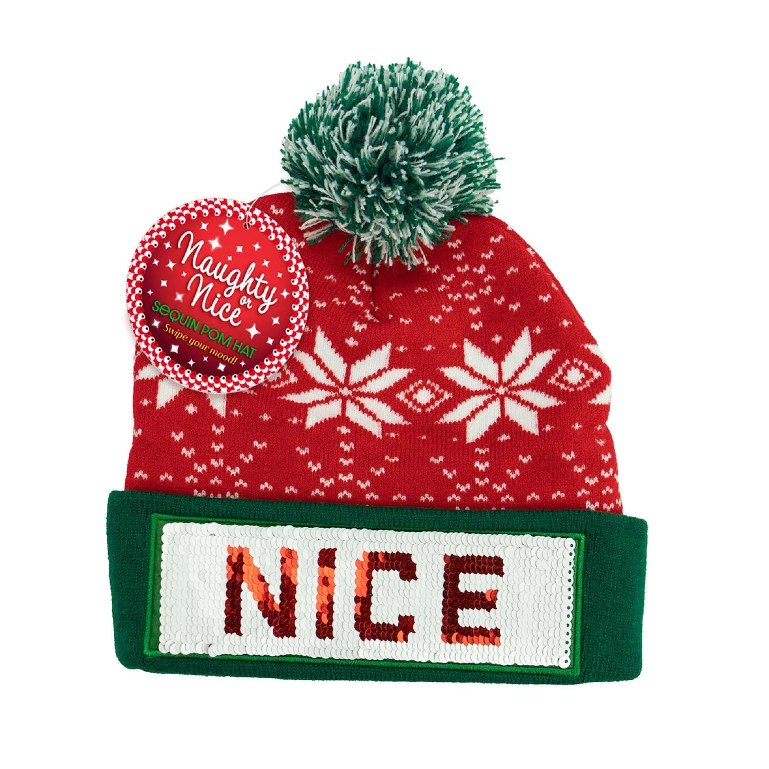 DM Merchandising Winter Naughty or Nice Santa Sequin Pom Hat Green/Red ...