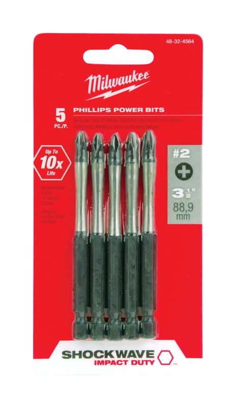 Milwaukee SHOCKWAVE Phillips 2 x 3-1/2 in. L Impact Power Bit Set Alloy ...