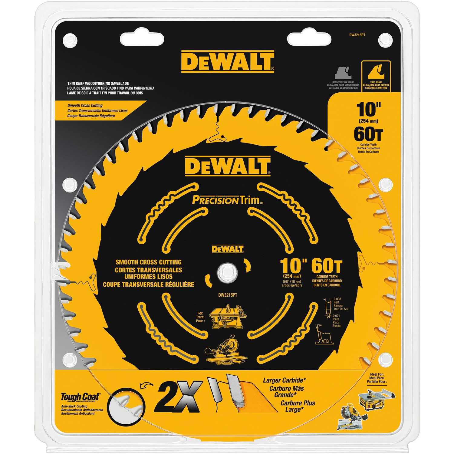 DeWalt 10 in. Dia. x 5/8 in. Precision Trim Carbide Tipped Circular Saw ...