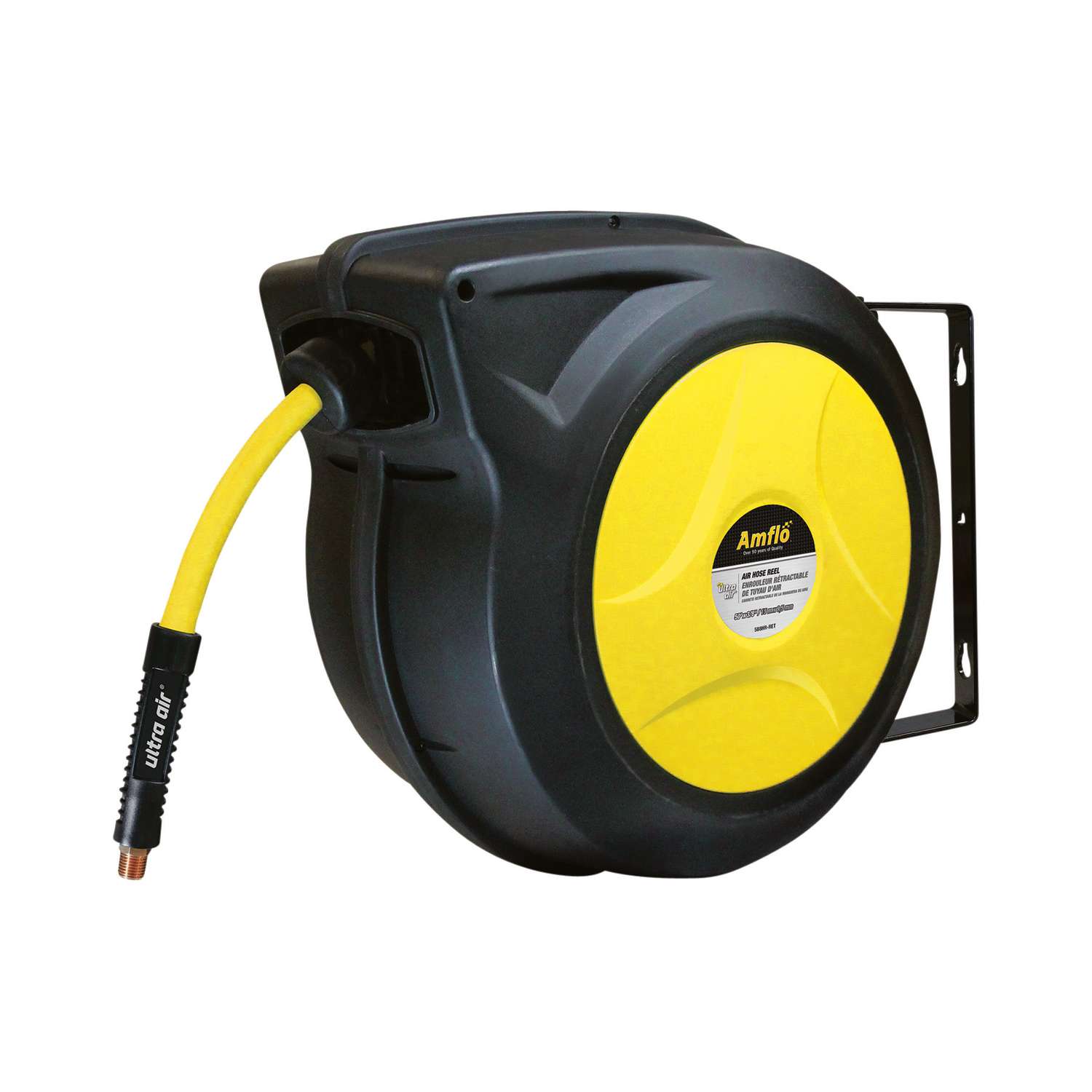 Amflo Ultra Air 50 ft. L X 3/8 in. D Hybrid Polymer Air Hose Reel 300 psi Black - Ace Hardware