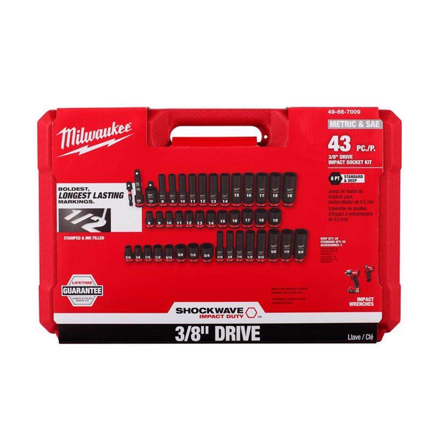 Milwaukee Shockwave 3/8 in. drive Metric/SAE 6 Point Standard/Deep ...