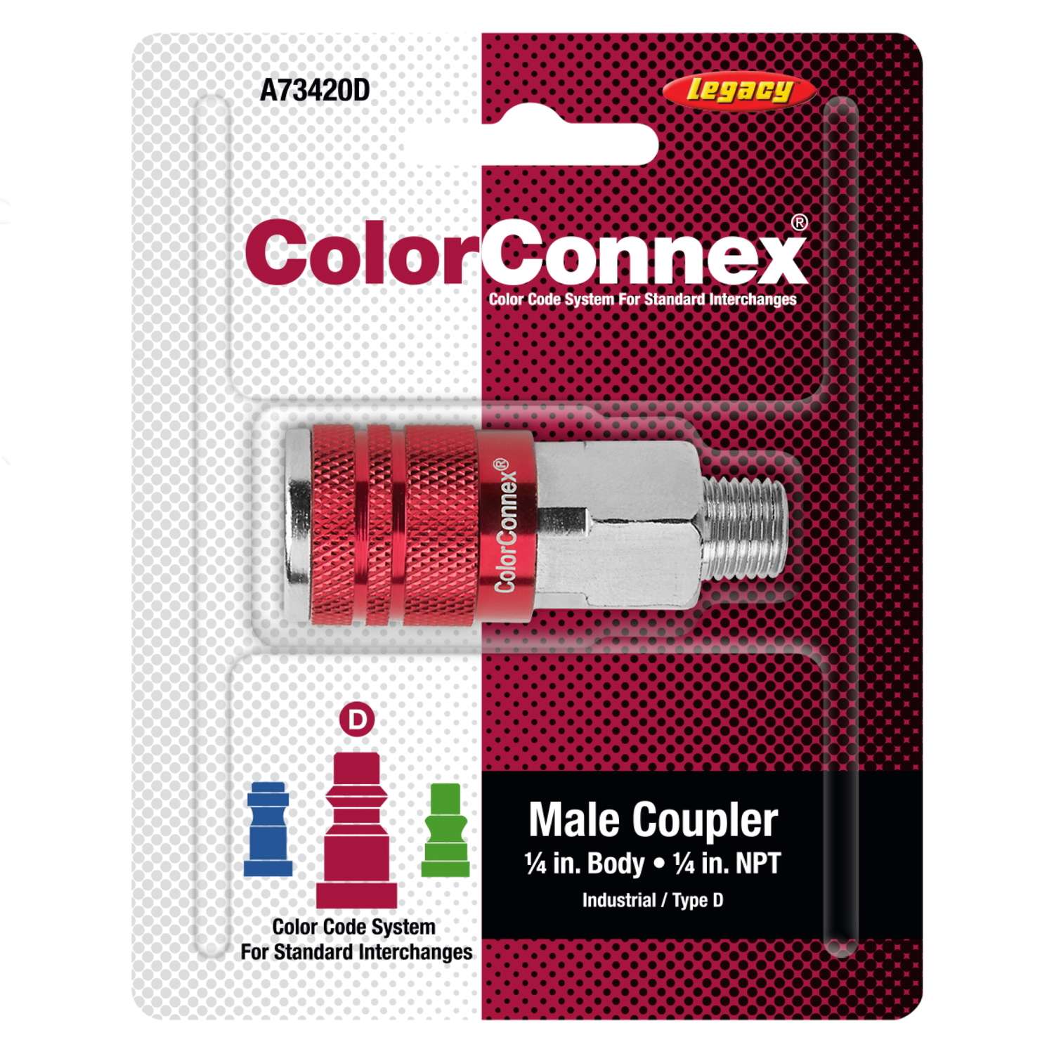 Legacy ColorConnex Aluminum/Steel Air Coupler 1/4 in. Male 1 pc Mfr ...