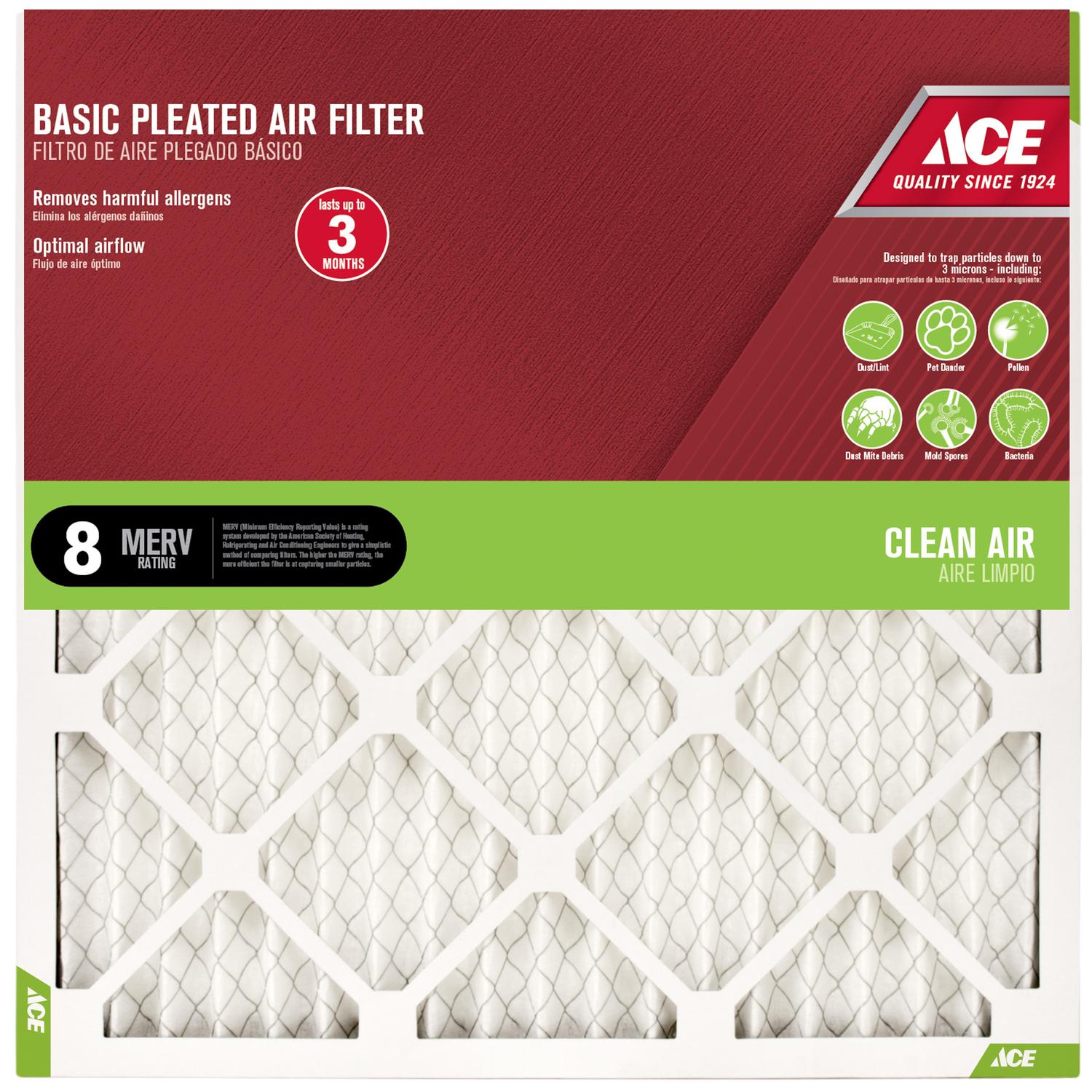 Ace 20 in. W X 25 in. H X 1 in. D Synthetic 8 MERV Pleated Air Filter 1 ...
