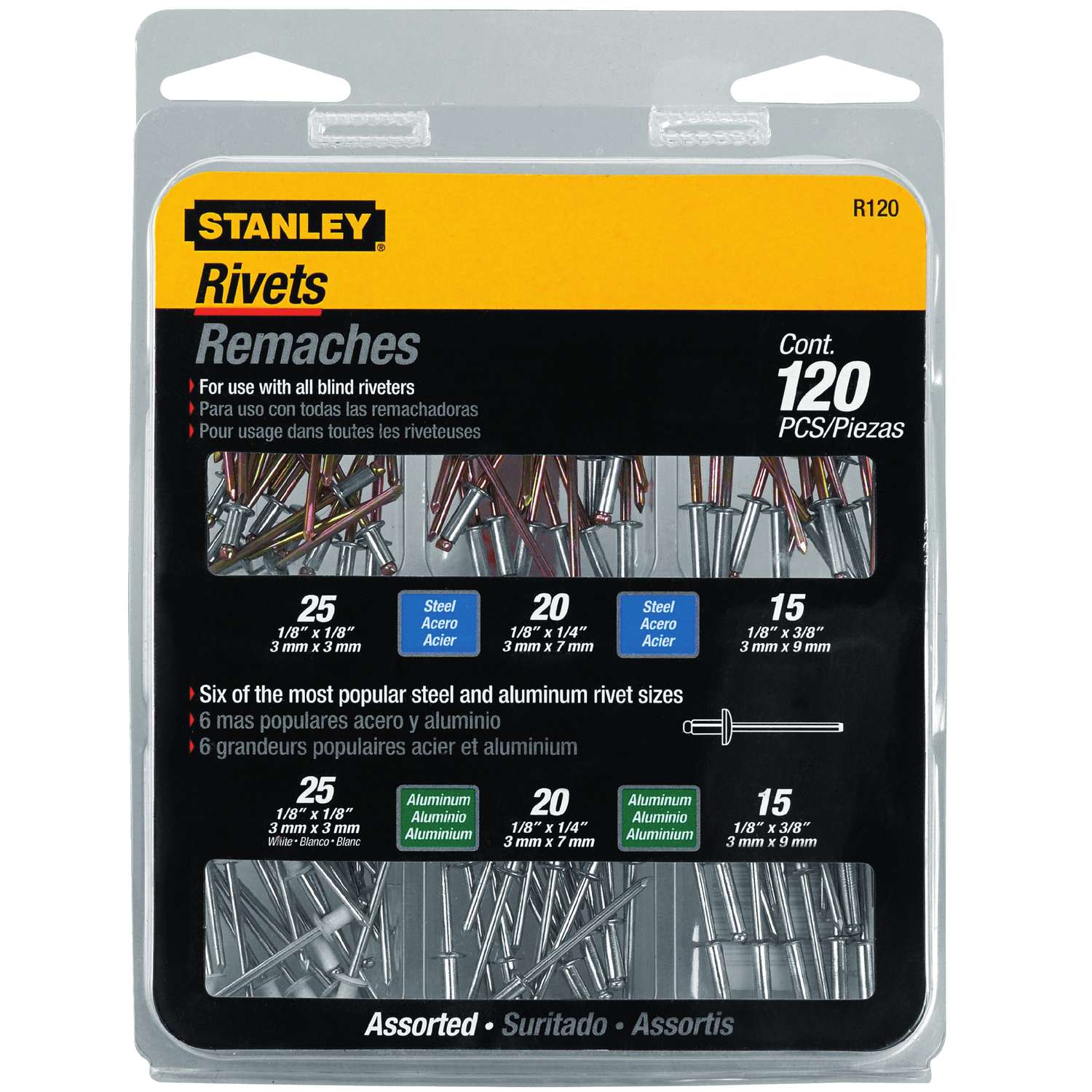 Stanley 1/8 in. D Aluminum/Steel Blind Rivet Set Silver 120 pk - Ace ...