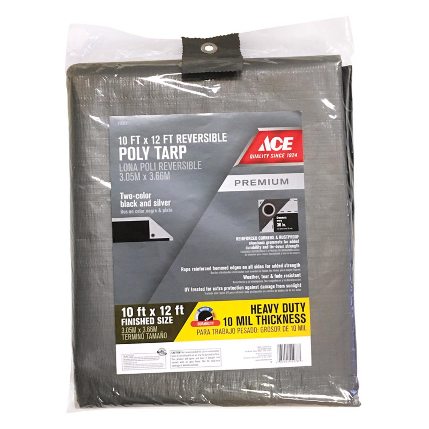 Ace 10 ft. W X 12 ft. L Heavy Duty Polyethylene Tarp Black/Silver Mfr ...