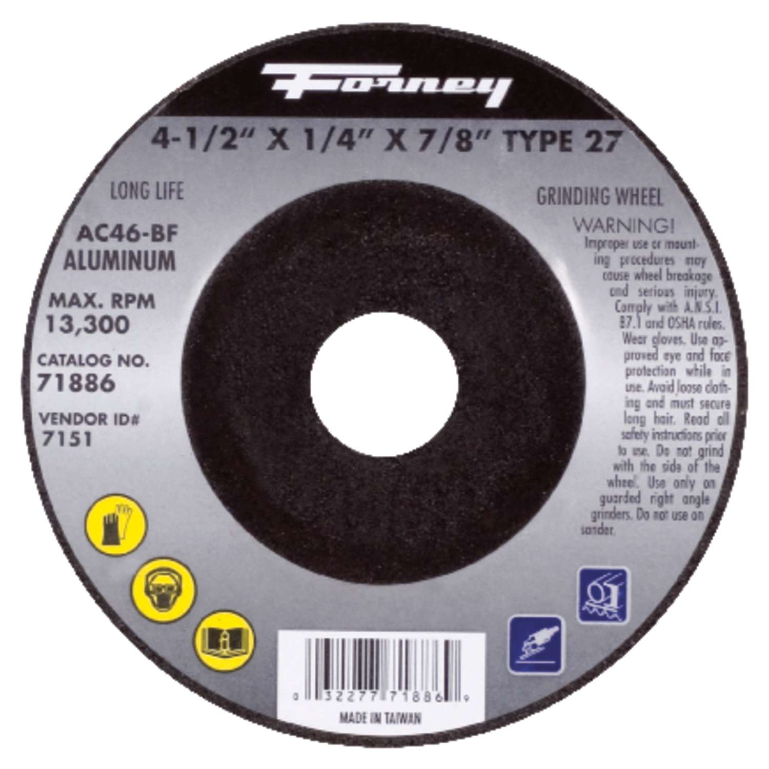 Forney 4-1/2 in. D X 7/8 in. in. Metal Grinding Wheel - Ace Hardware