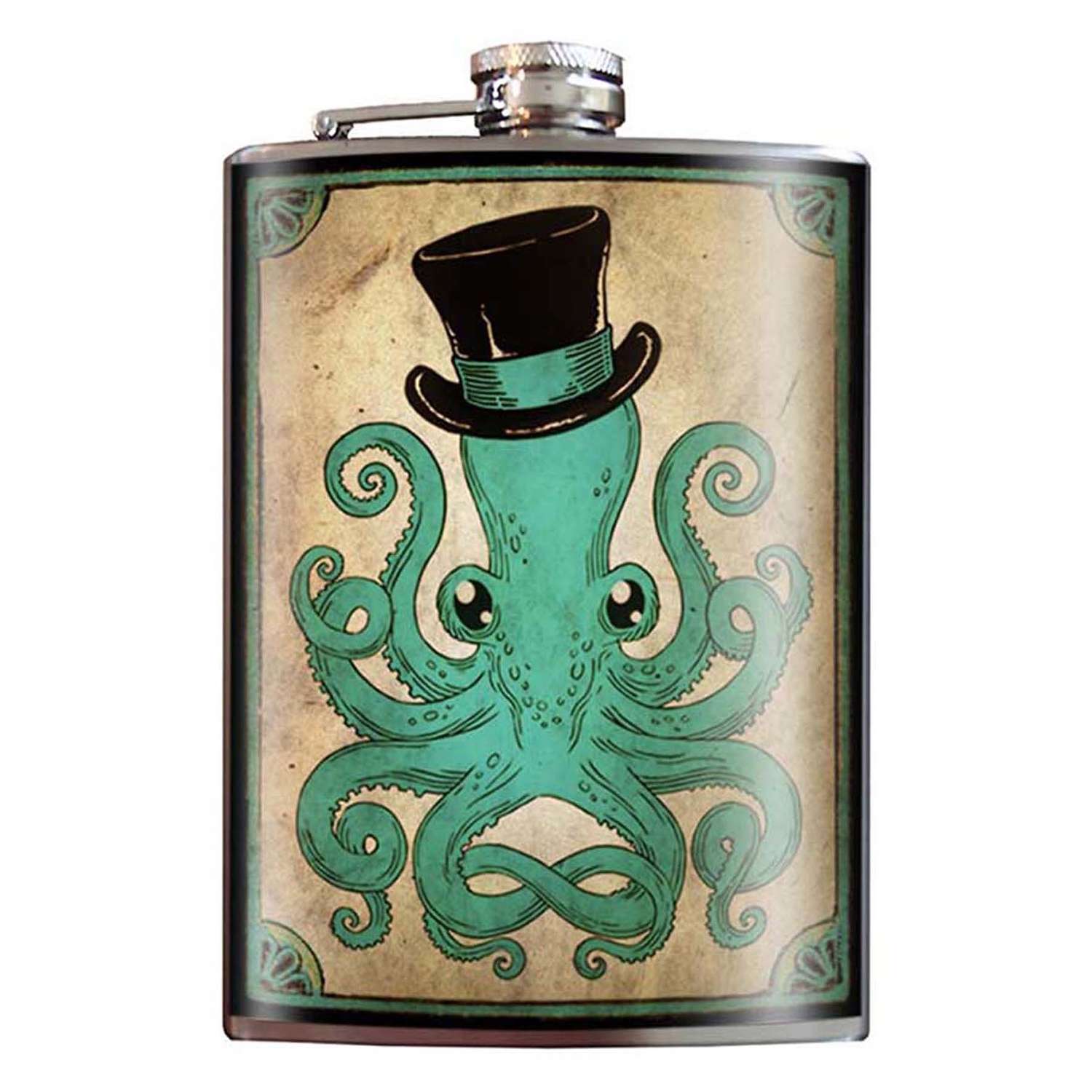 Trixie & Milo Gentleman Octopus 8 oz Multicolored Stainless Steel Flask ...