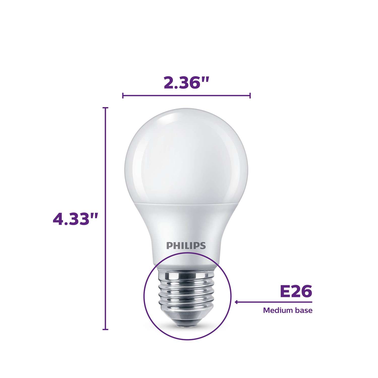 Philips A19 E26 (Medium) LED Bulb Soft White 100 Watt Equivalence 4 pk ...