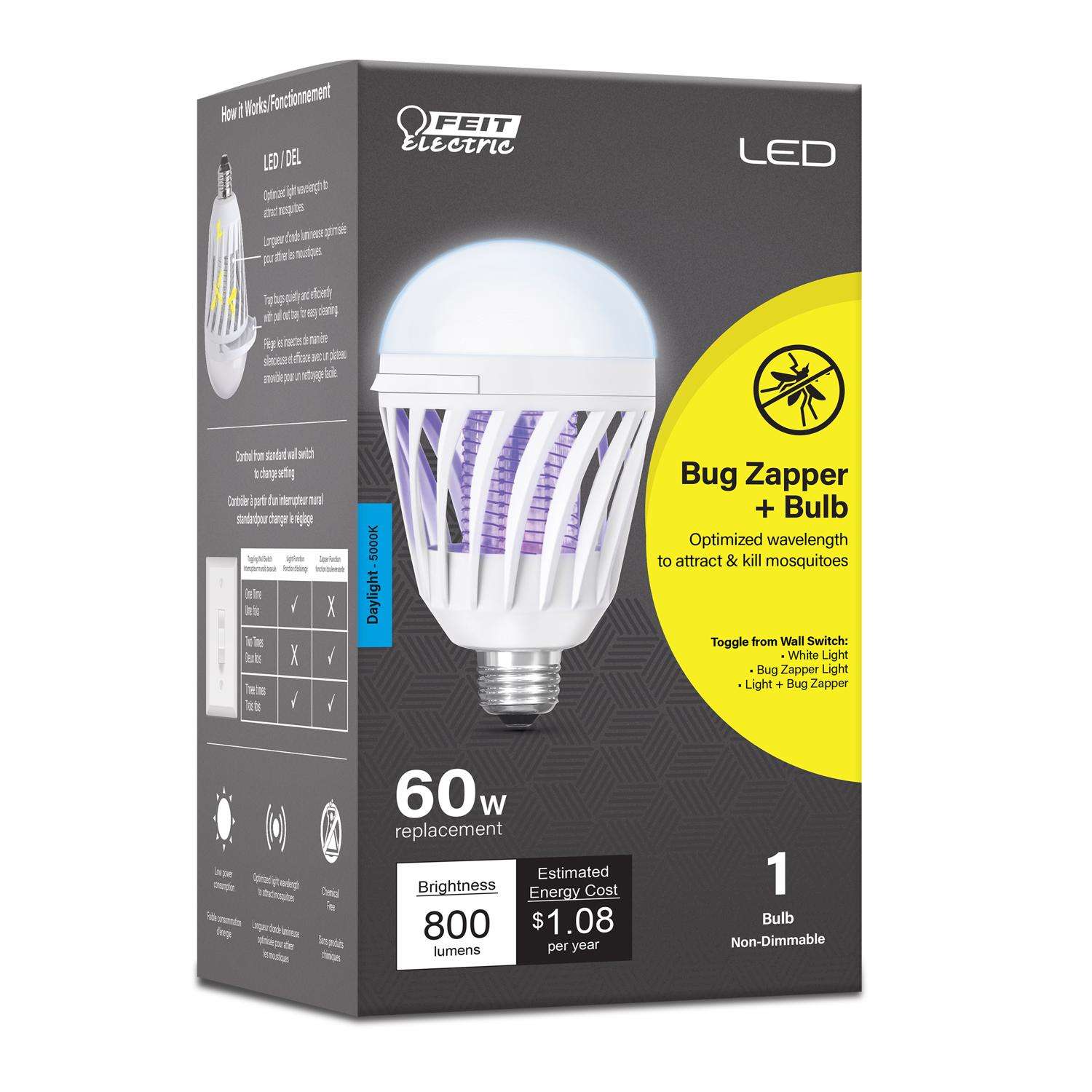 Feit Electric A19 E26 (Medium) LED Bug Zapper Bulb Daylight 60 Watt Equivalence 1 pk - Ace Hardware