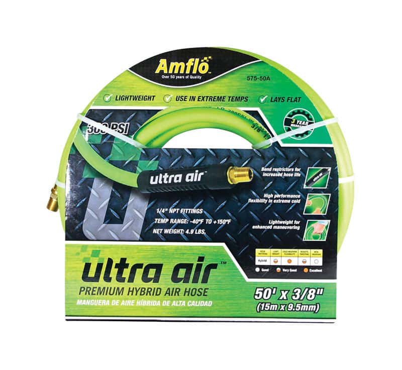Amflo Ultra Air 50 ft. L X 3/8 in. D Rubber/PVC Hybrid Air Hose 300 psi Yellow - Ace Hardware