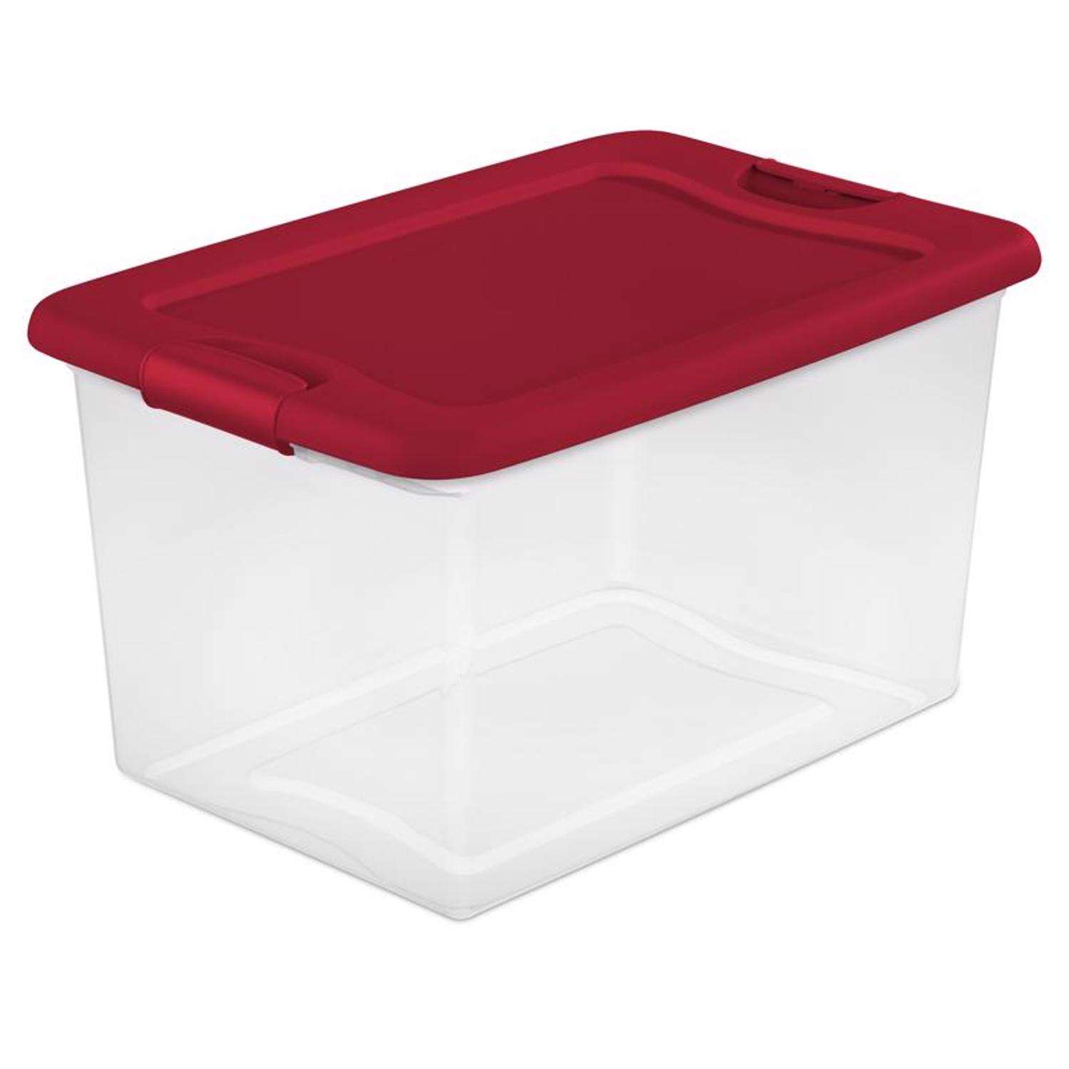 Sterilite 64 qt Clear/Red Latching Storage Box 13.5 in. H X 23.75 in. W ...