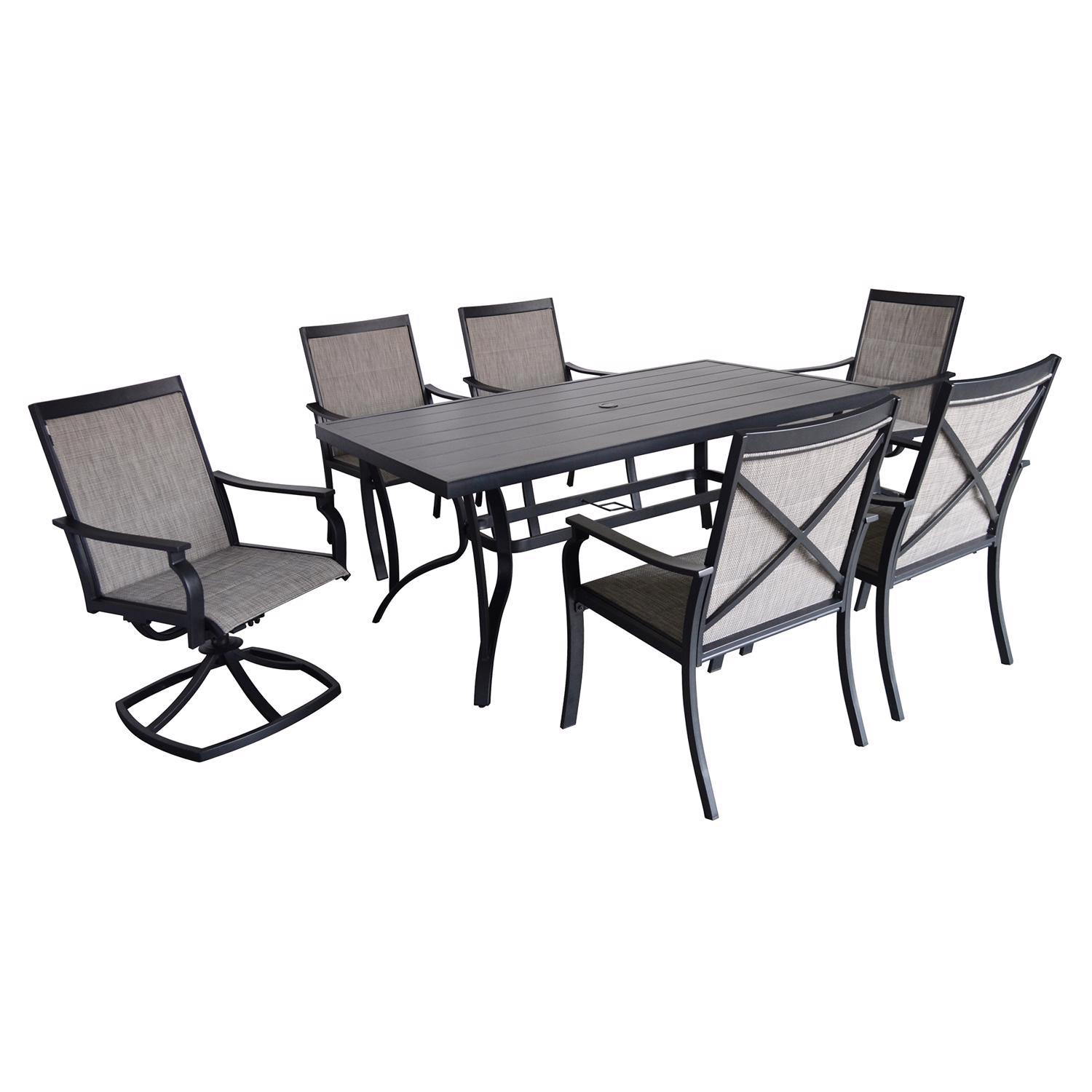 Living Accents Dining Set Clark 7 PC Black Steel Casual Beige ACE24350