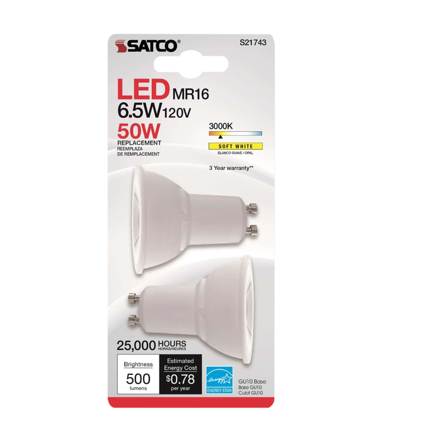 Satco MR16 GU10 LED Bulb Soft White 50 Watt Equivalence 2 pk - Ace Hardware