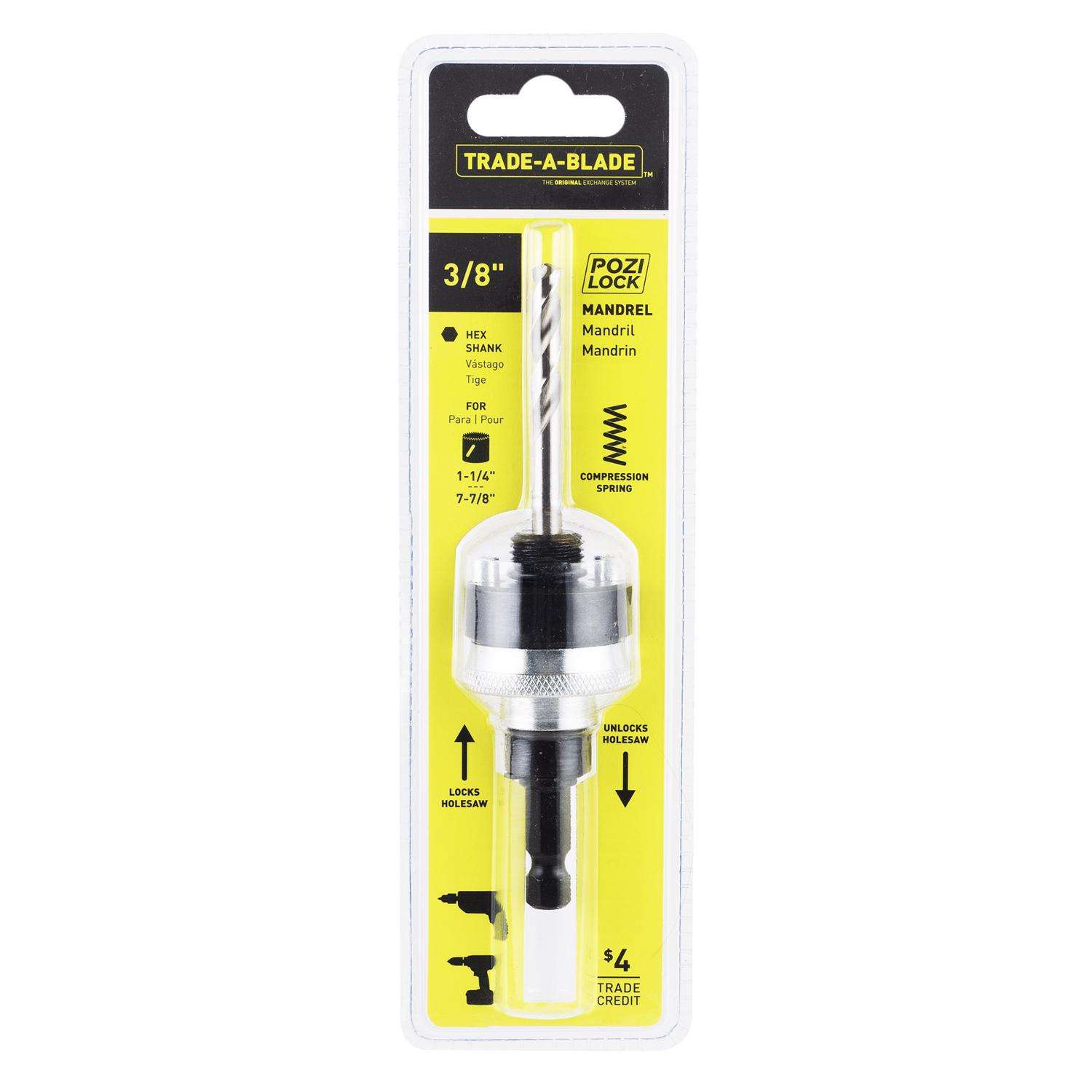 Trade A Blade Pozi-Lock 3/8 in. Spring-loaded Hole Saw Mandrel 1/4 in ...