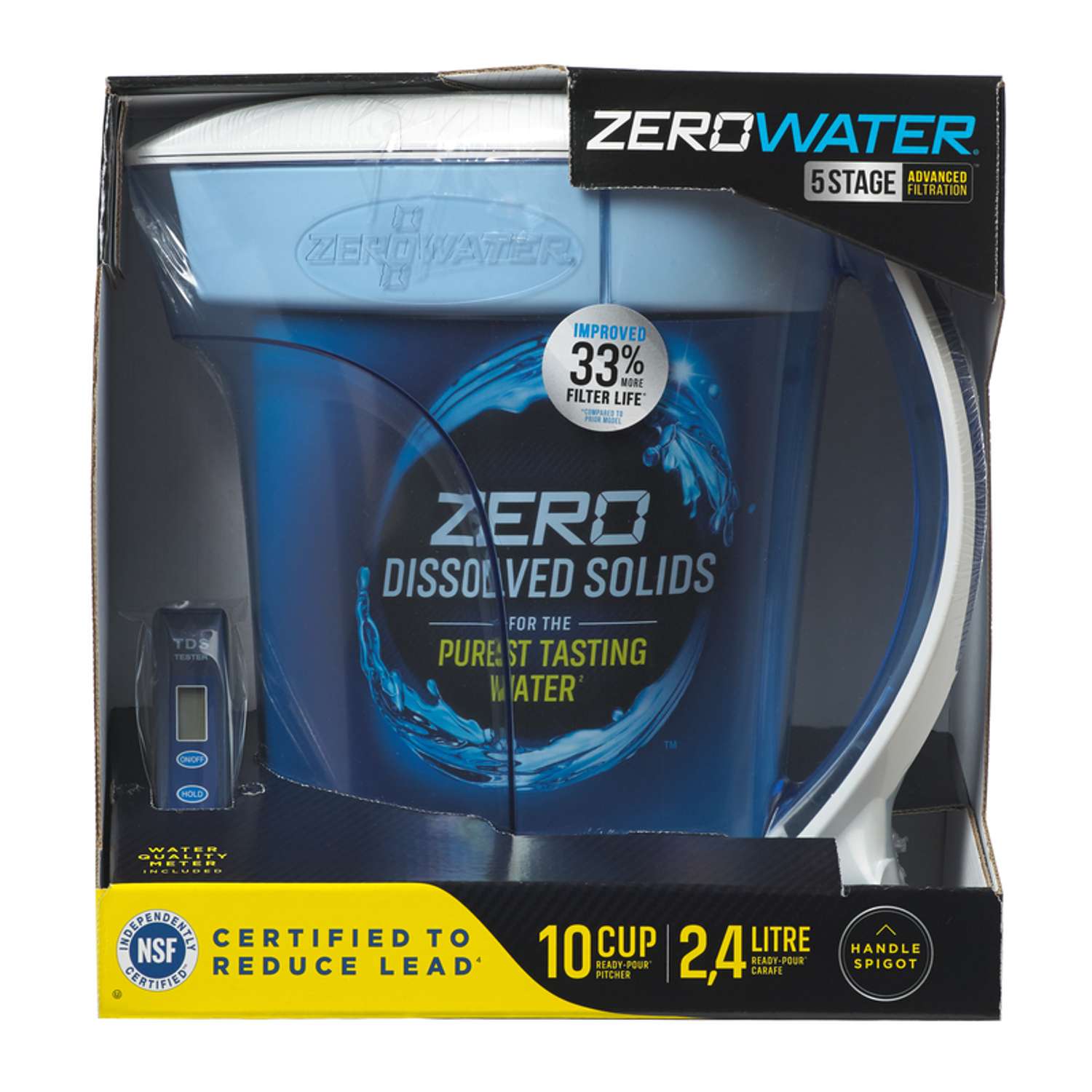 ZeroWater Ready-Pour 10 cups Blue/White Water Filtration Pitcher - Ace ...