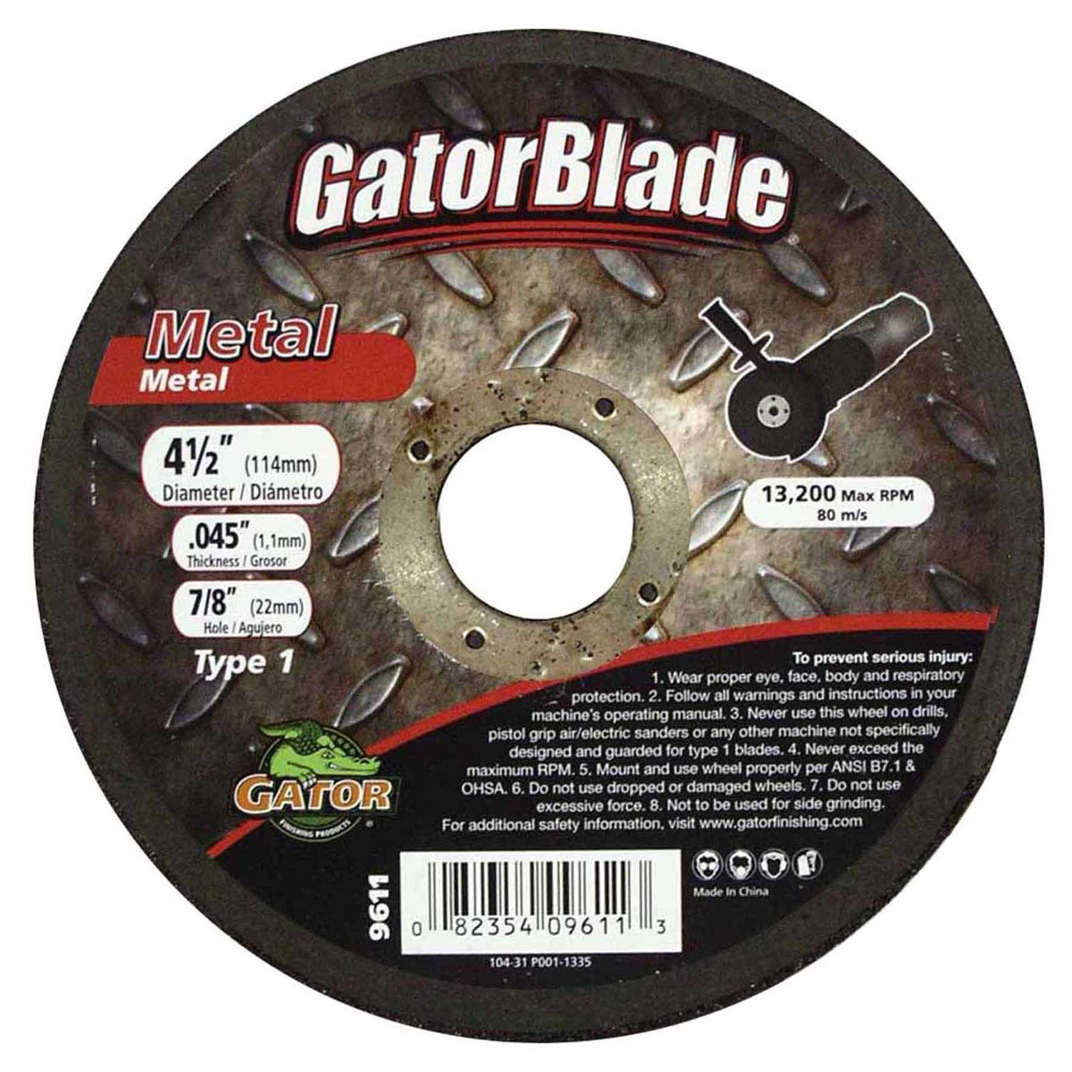 Gator 4-1/2 in. D X 7/8 in. Aluminum Oxide Metal Cut-Off Blade 1 pc ...