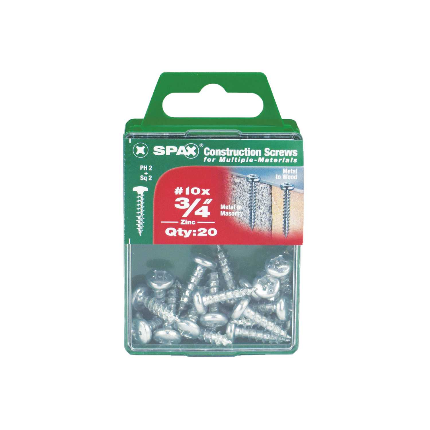 SPAX No. 10 x 3/4 in. L Phillips/Square Pan Head Zinc-Plated Steel ...