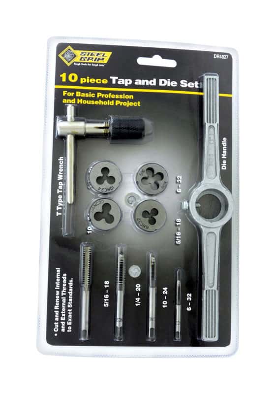 Steel Grip Steel SAE Tap and Die Set 6-32, 10-24, 1/4-20, 5/16-18 10 pc ...