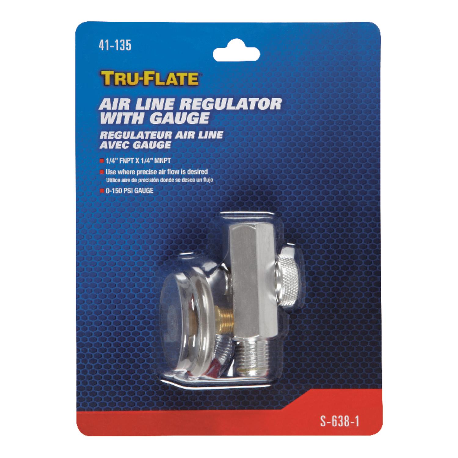 Tru-Flate Steel Air Line Regulator with Gauge 1/4 in. NPT 150 psi 1 pc ...