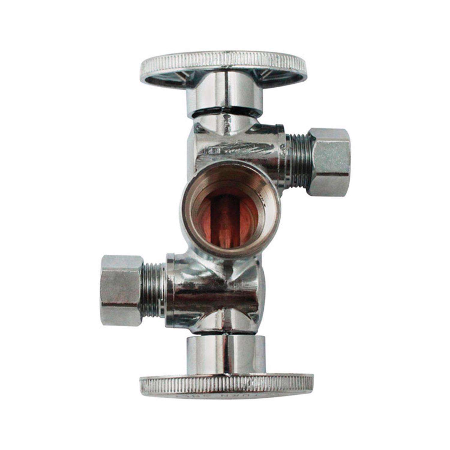 Keeney 1/2 in. FIP in. X 3/8 in. Compression Brass Dual Shut-Off Valve ...