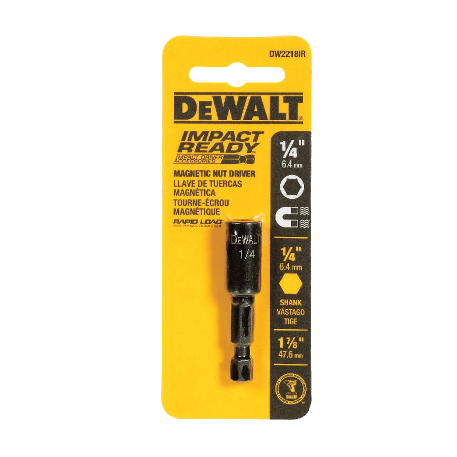 DeWalt Impact Ready 1/4 in. x 1-7/8 in. L Black Oxide Nut Driver 1 pc ...