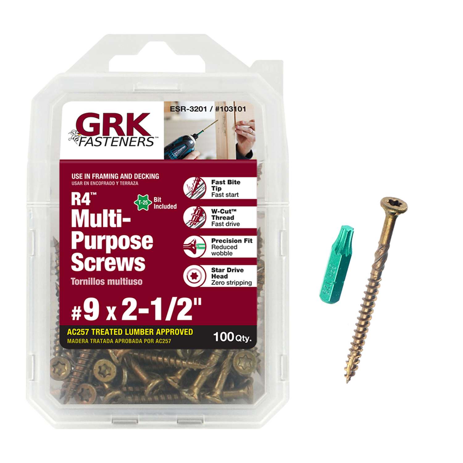 GRK Fasteners R4 No. 9 x 2-1/2 in. L Star Coated Multi-Purpose Screws ...