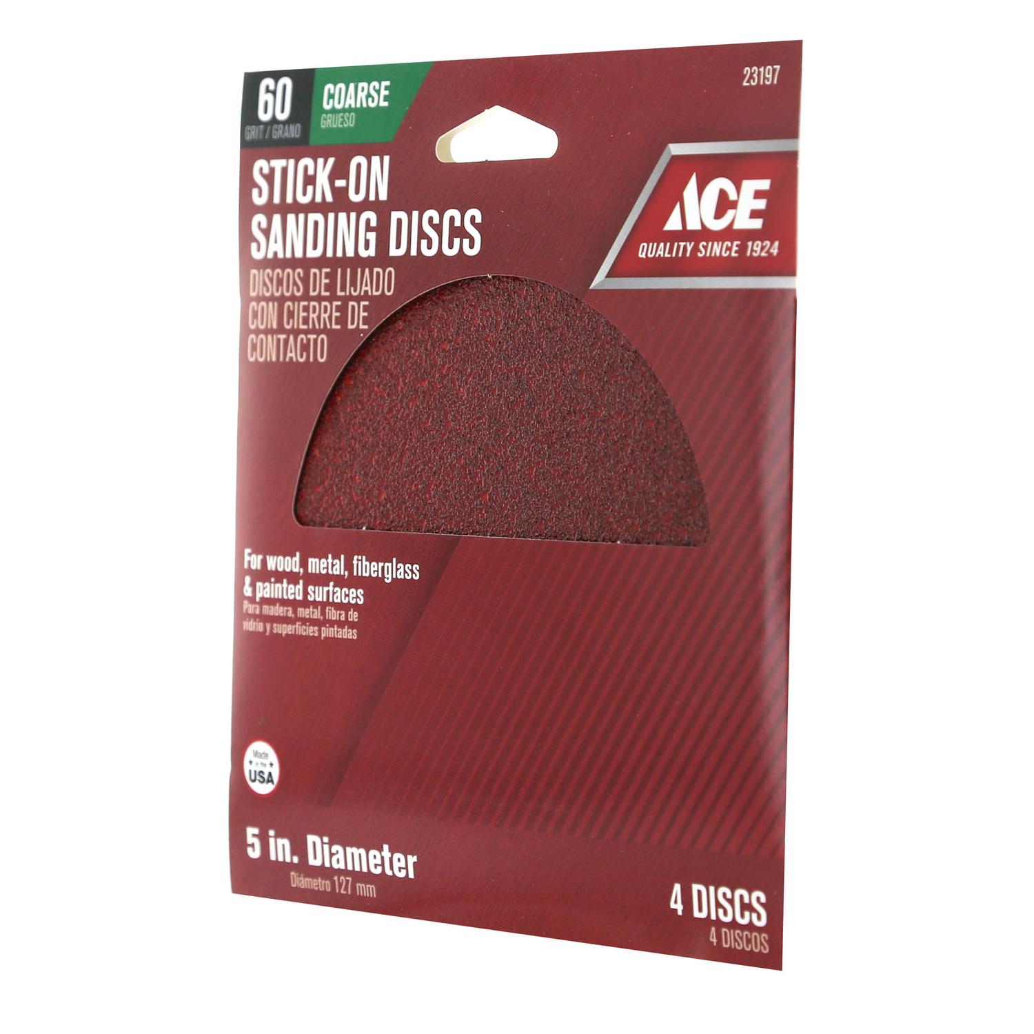 Ace 5 in. Aluminum Oxide Adhesive Sanding Disc 60 Grit Coarse 4 pk ...