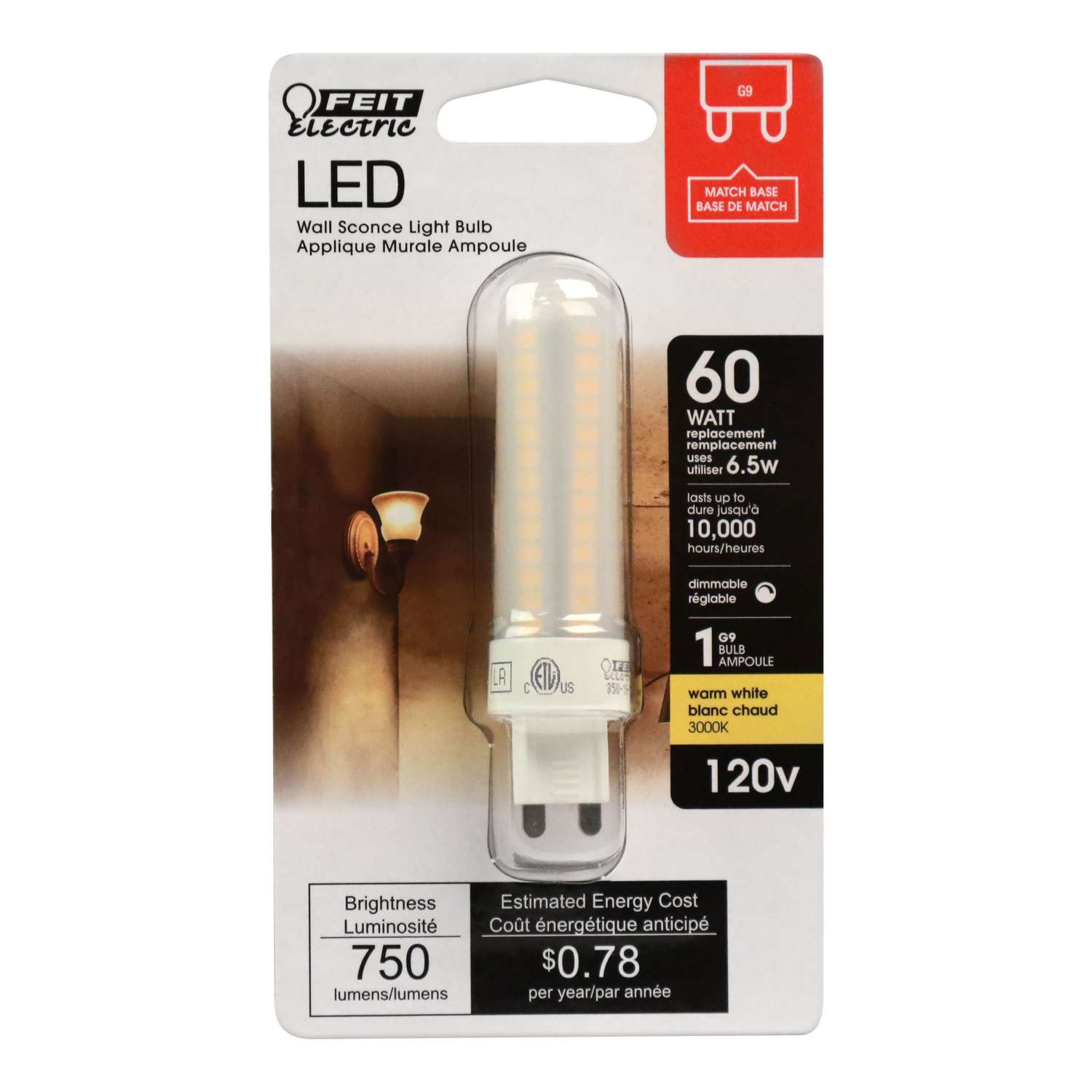 Feit Electric T4 G9 LED Bulb Warm White 60 Watt Equivalence 1 pk - Ace ...