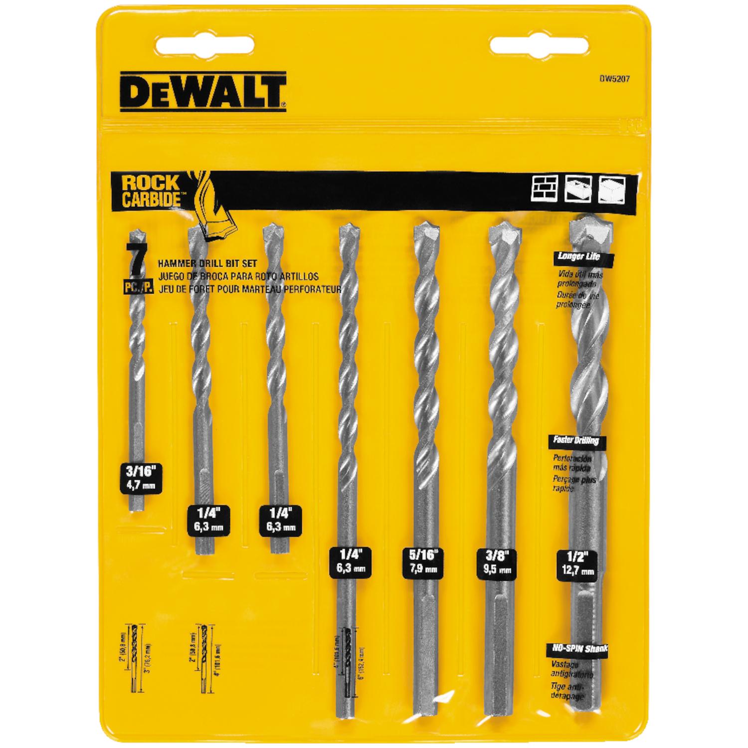 DeWalt Rapid Load Carbide Masonry Drill Bit Set 3 Flat Shank 7 pc Mfr DW5207 Ace Hardware