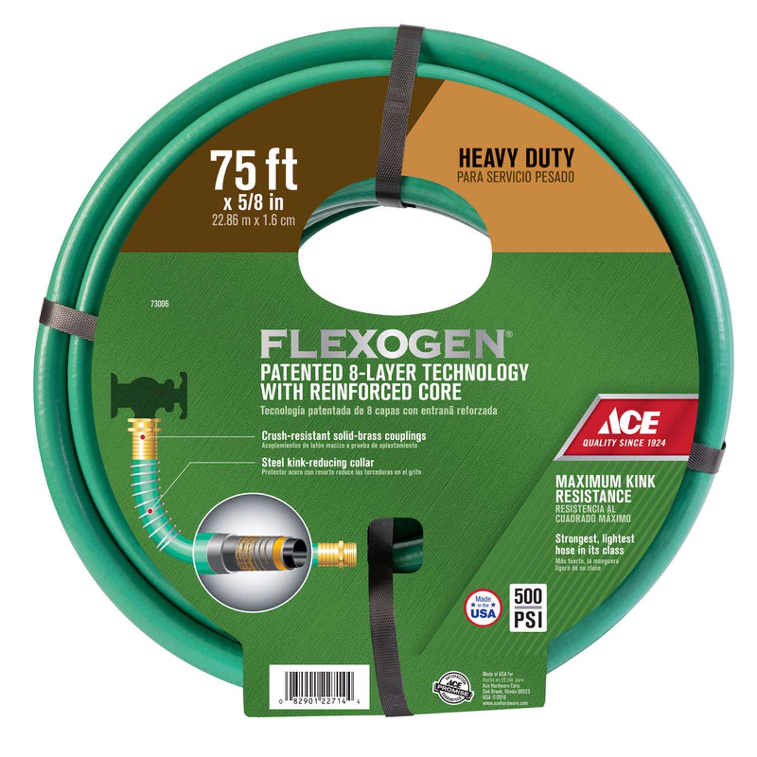 Ace Flexogen 5/8 in. D X 75 ft. L Heavy Duty Premium Grade Garden Hose ...