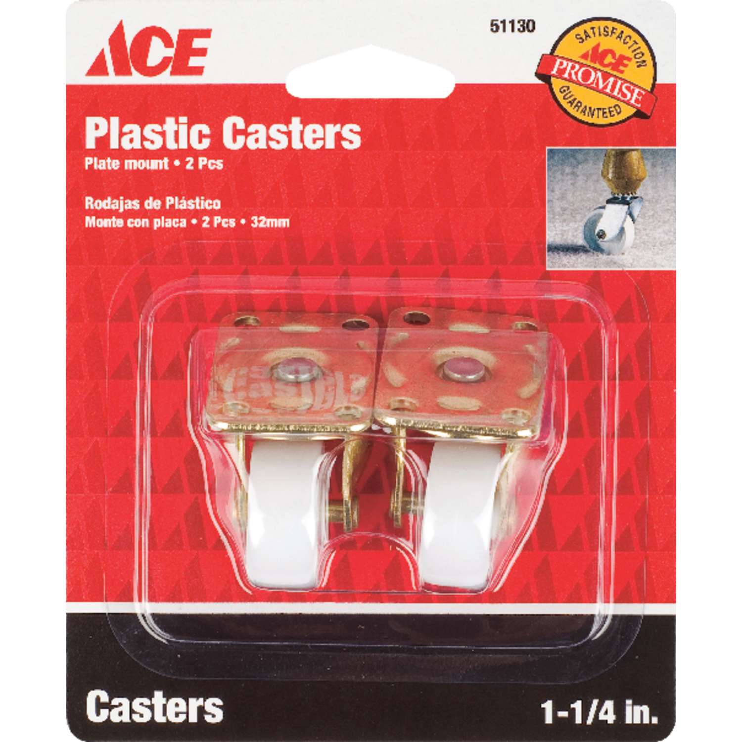 Ace 1-1/4 in. Dia. Plastic Caster Wheel with Plate 40 lb. 2 pk - Ace ...