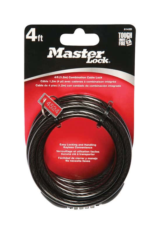 Master Lock 5/16 in. W X 4 ft. L Steel 4-Dial Combination Locking Cable ...