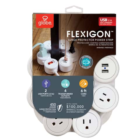 Globe Electric Flexigon 6 ft. L 4 outlets Power Strip with USB Ports ...