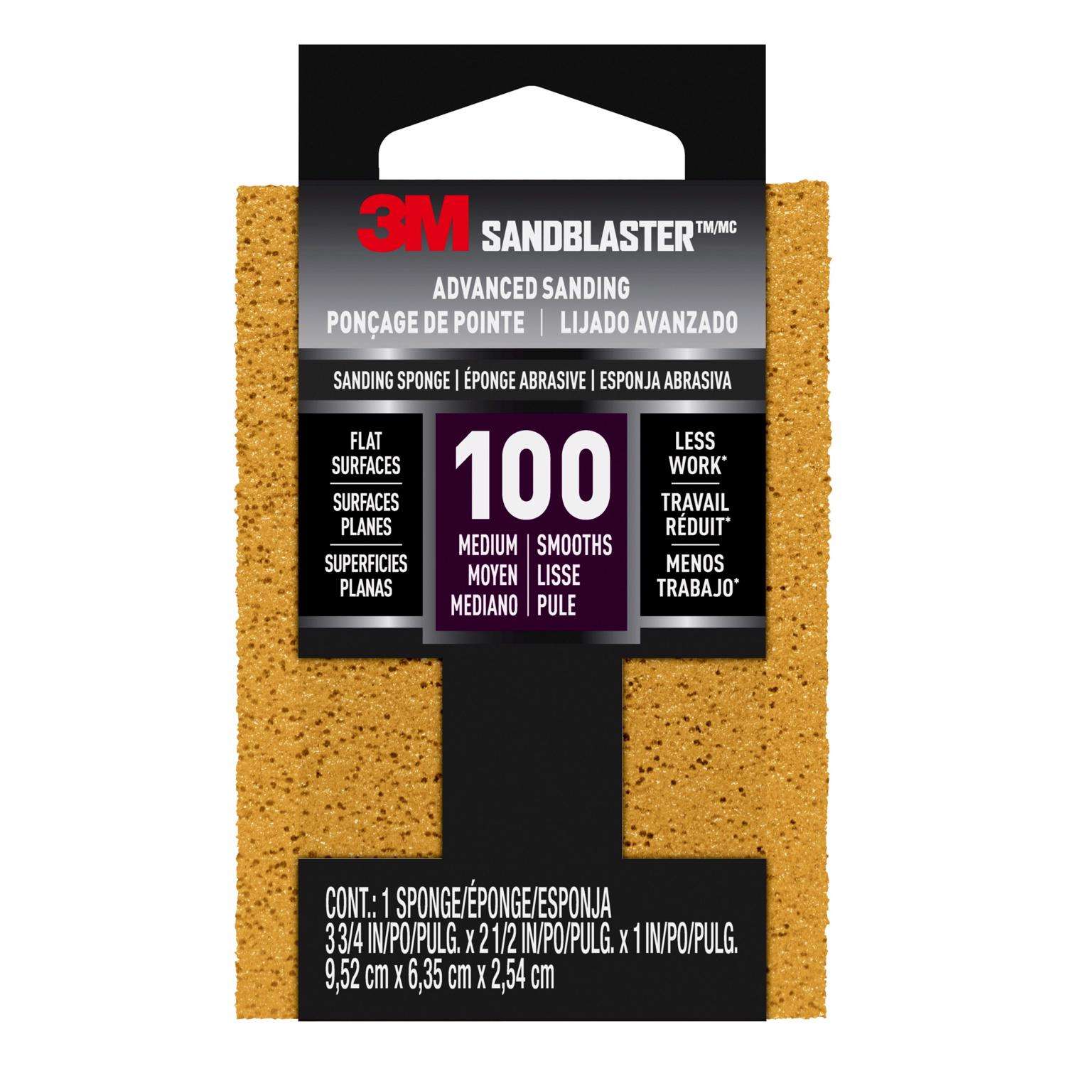 3M Sandblaster 3-3/4 in. L X 2-1/2 in. W X 1 in. 100 Grit Medium Flat ...