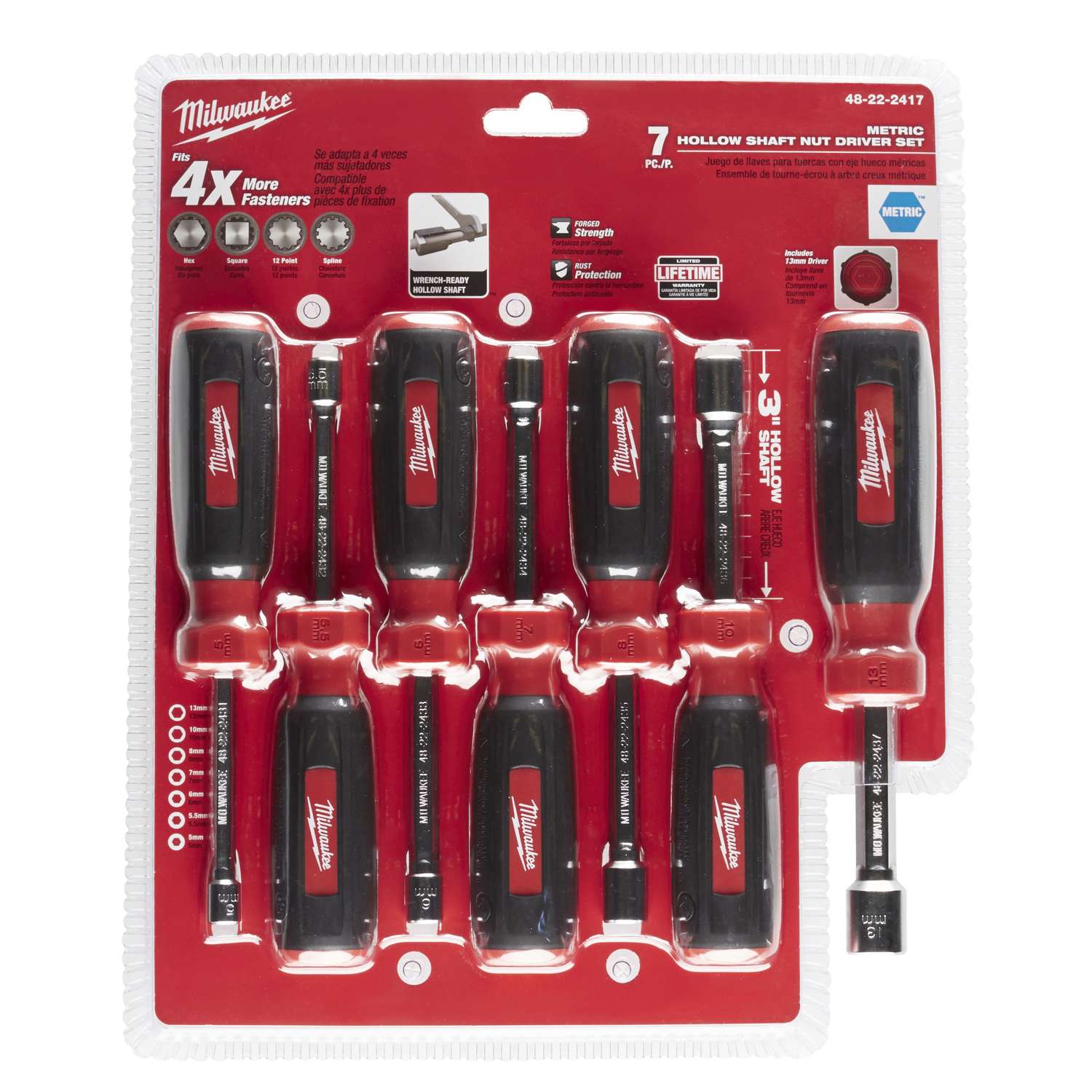 Milwaukee Assorted in. Metric Hollow Shaft Nut Driver Set 7 in. L 7 pc ...