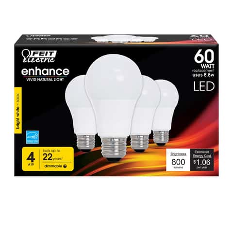 Feit A19 E26 (Medium) LED Bulb Bright White 60 Watt Equivalence 4 pk - Ace Hardware