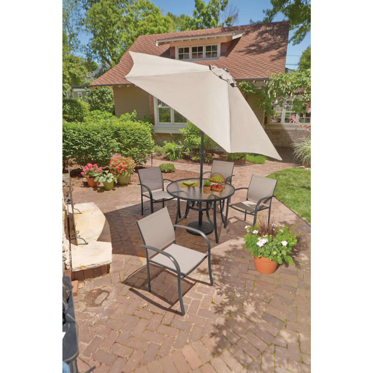 Living Accents 9 ft. Tiltable Taupe Market Umbrella Mfr Living Accents 9 ft. Tiltable Taupe Market Umbrella Mfr