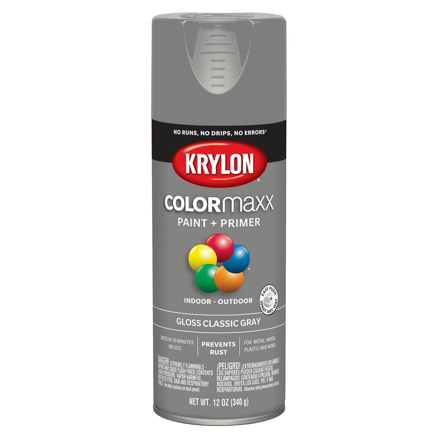 Krylon ColorMaxx Gloss Classic Gray Paint + Primer Spray Paint 12 oz ...
