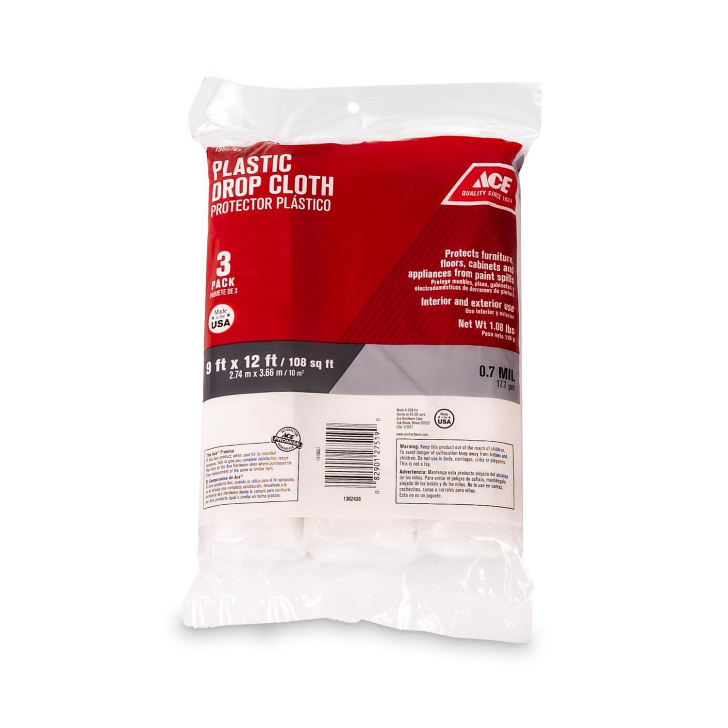 Ace 9 ft. W X 12 ft. L X 0.7 mil Plastic Drop Cloth 3 pk Mfr# 1362438 ...