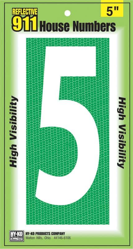 Hy-Ko 5 in. Reflective White Aluminum Nail-On Number 5 1 pc - Ace Hardware