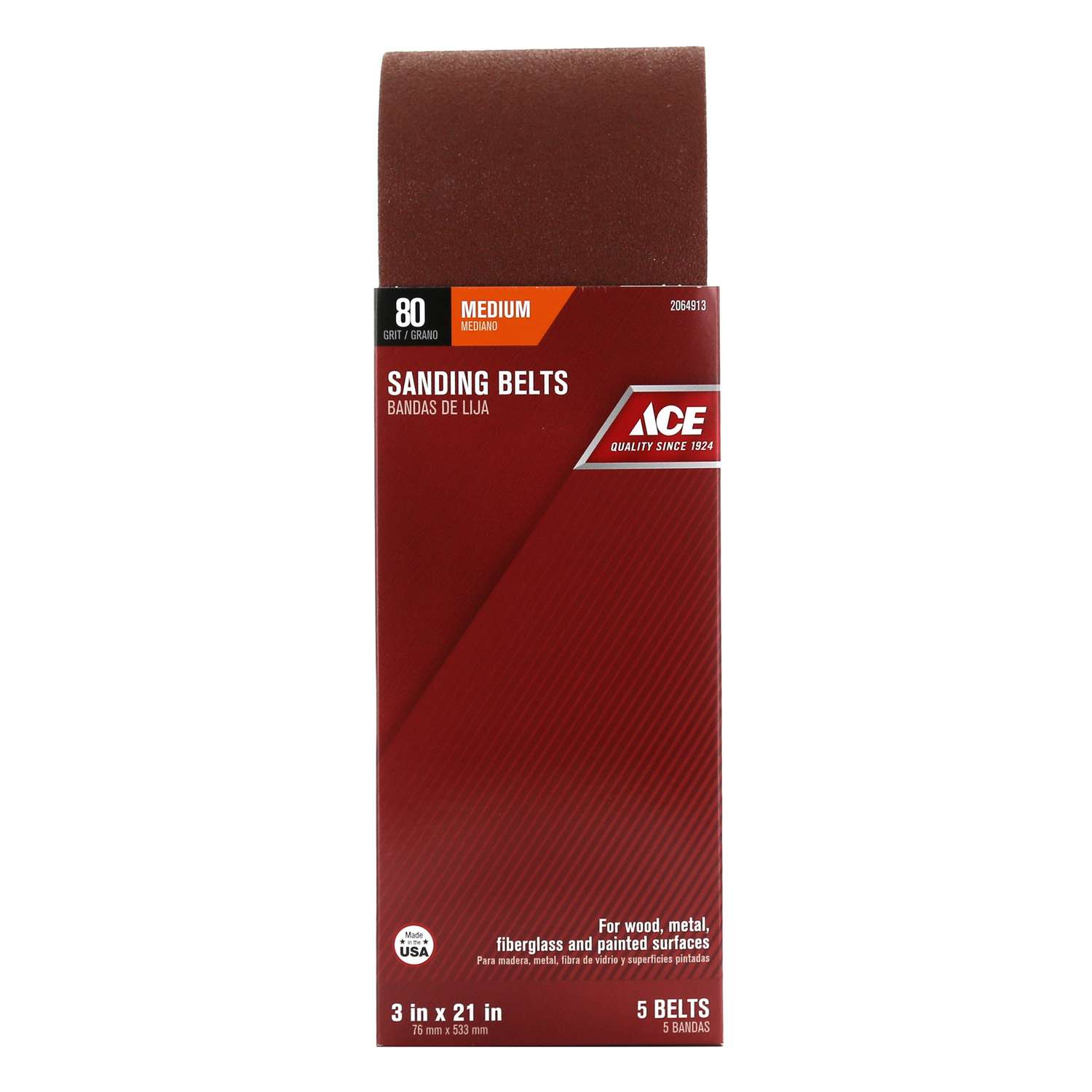 Ace 21 in. L X 3 in. W Aluminum Oxide Sanding Belt 80 Grit Medium 5 pc Mfr 2064913 Ace Hardware