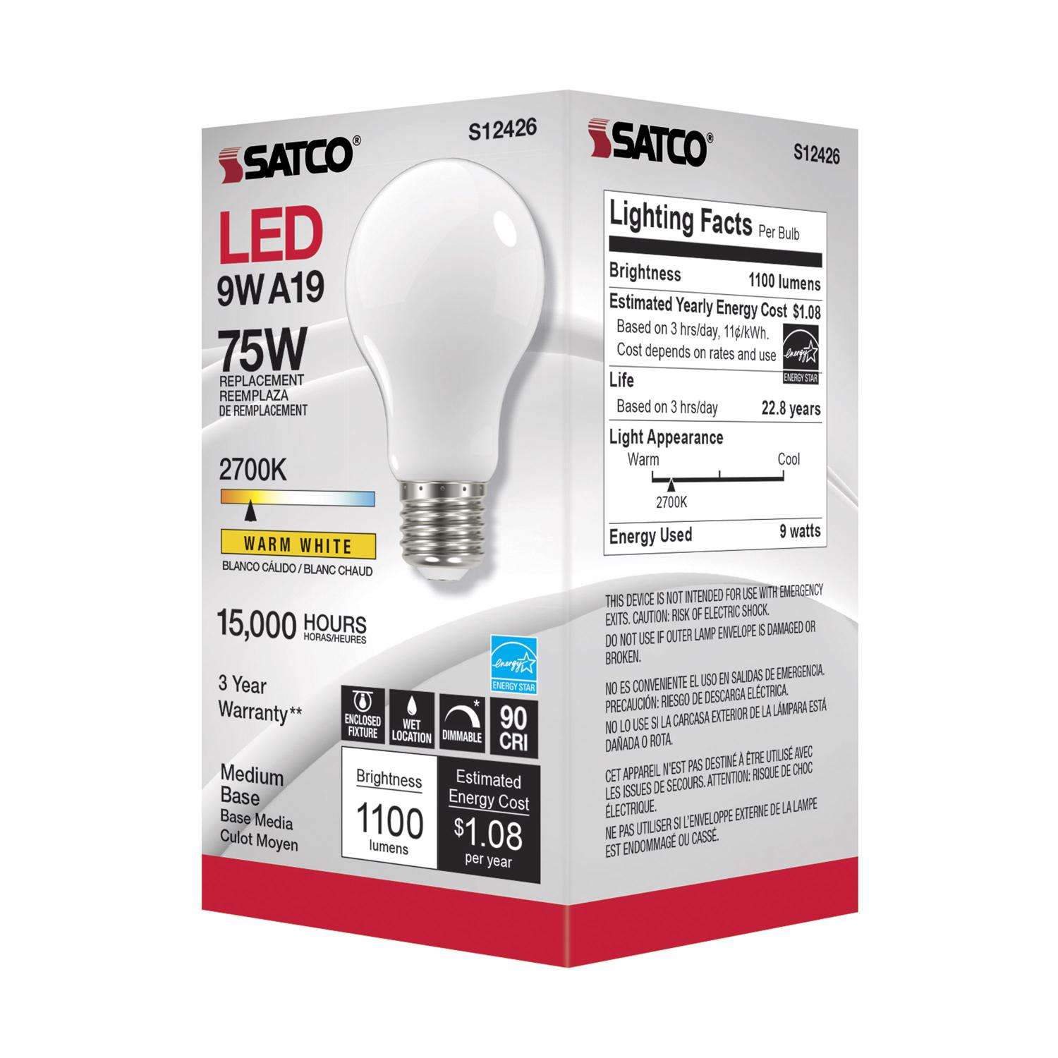 Satco A19 E26 (Medium) LED Bulb Soft White 75 Watt Equivalence 1 pk ...