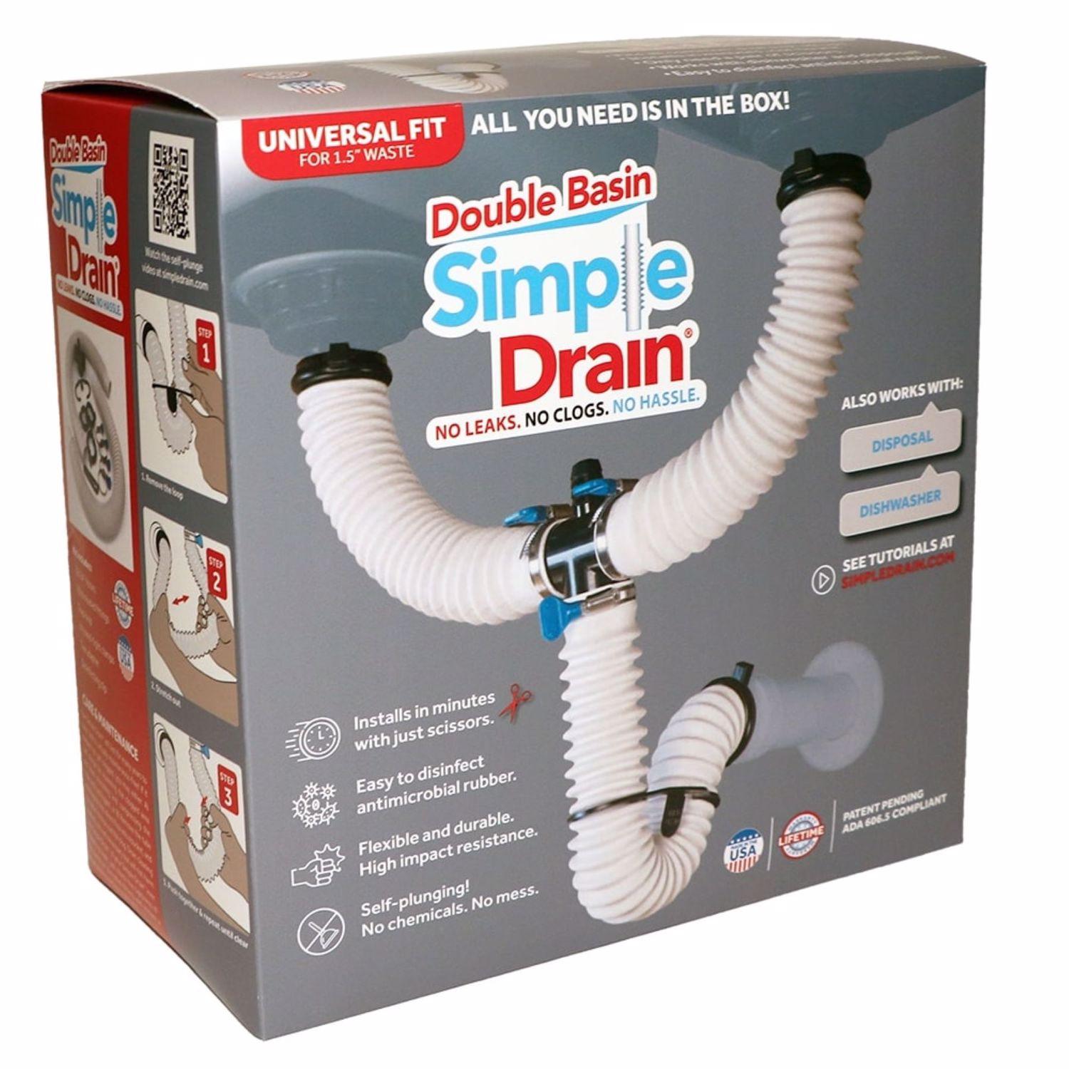 Simple Drain 1-1/2 in. D Textured Brass/Rubber Double Sink Drain Kit ...