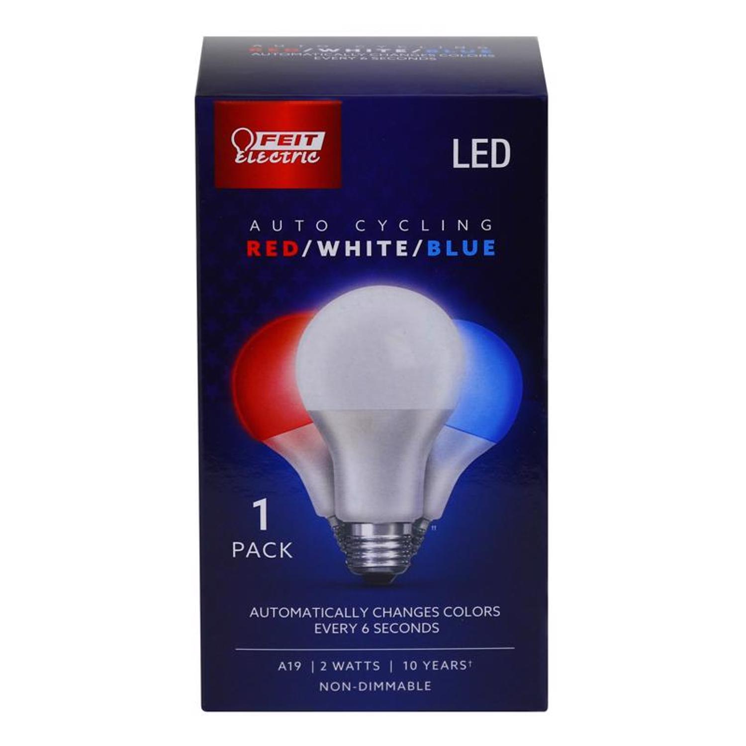 Feit A19 E26 (Medium) Auto Cycling LED Bulb Blue/Red/White 2 Watt ...