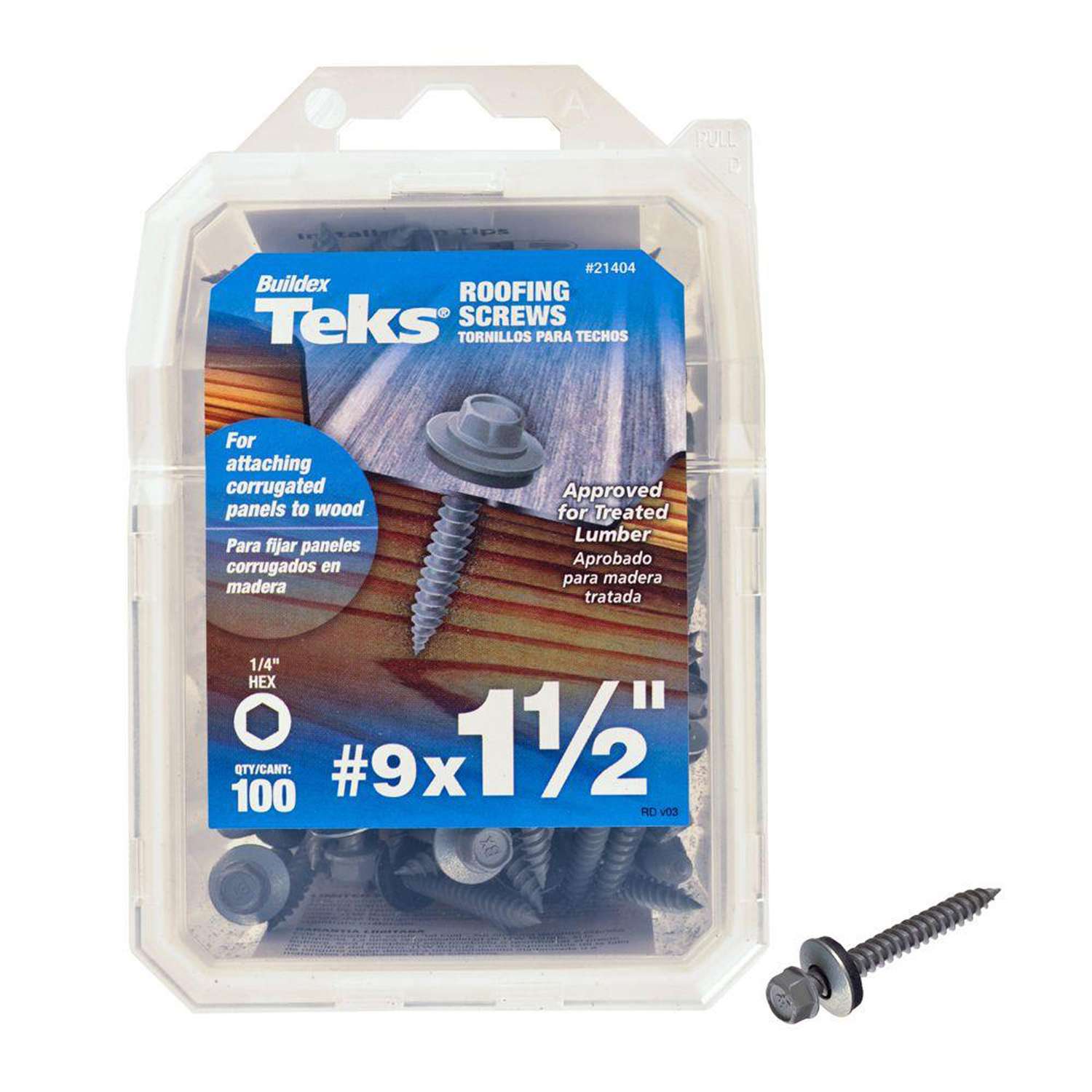 ITW Teks No. 9 Sizes x 1-1/2 in. L Self-Tapping Hex Washer Head Steel ...