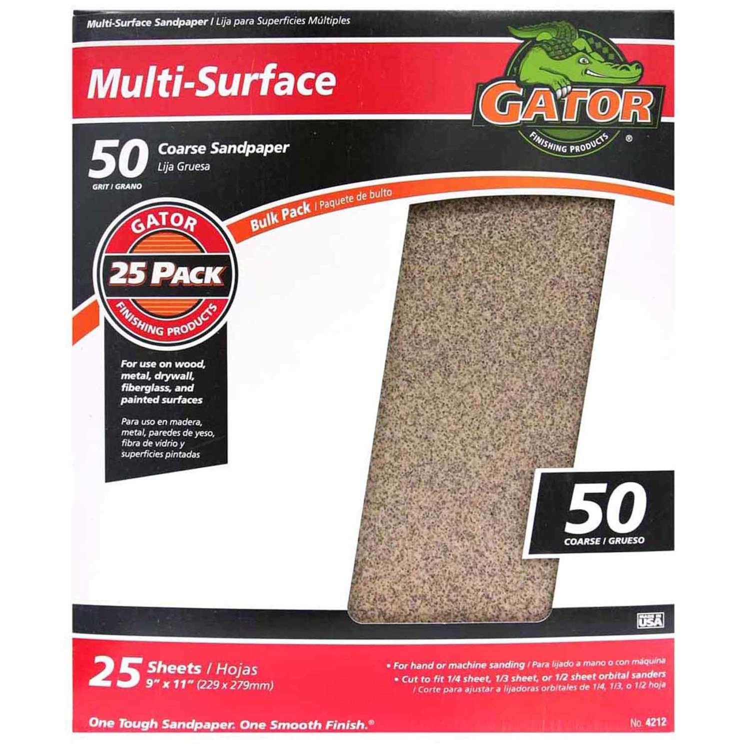 Gator 11 in. L X 9 in. W 50 Grit Aluminum Oxide All Purpose Sandpaper 1 ...