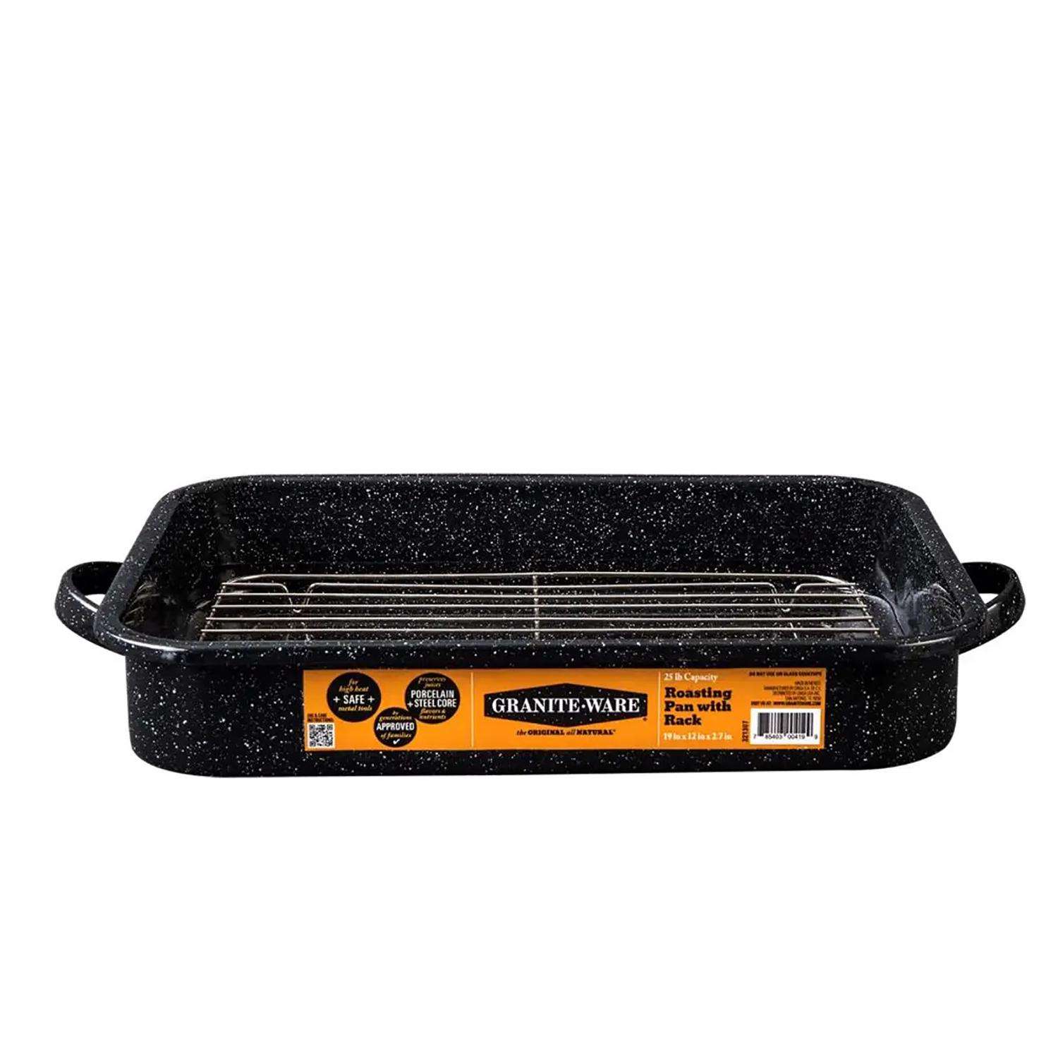 Graniteware Porcelain Enamel Roaster with Rack 12 qt Black - Ace Hardware