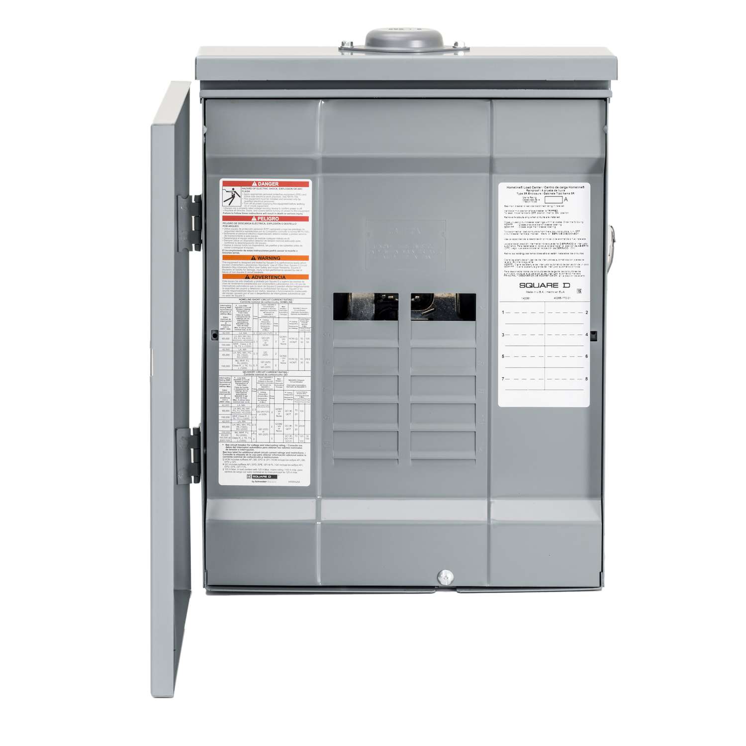 Square D Homeline 125 amps 240 V 8 space 16 circuits Surface Mount Load ...