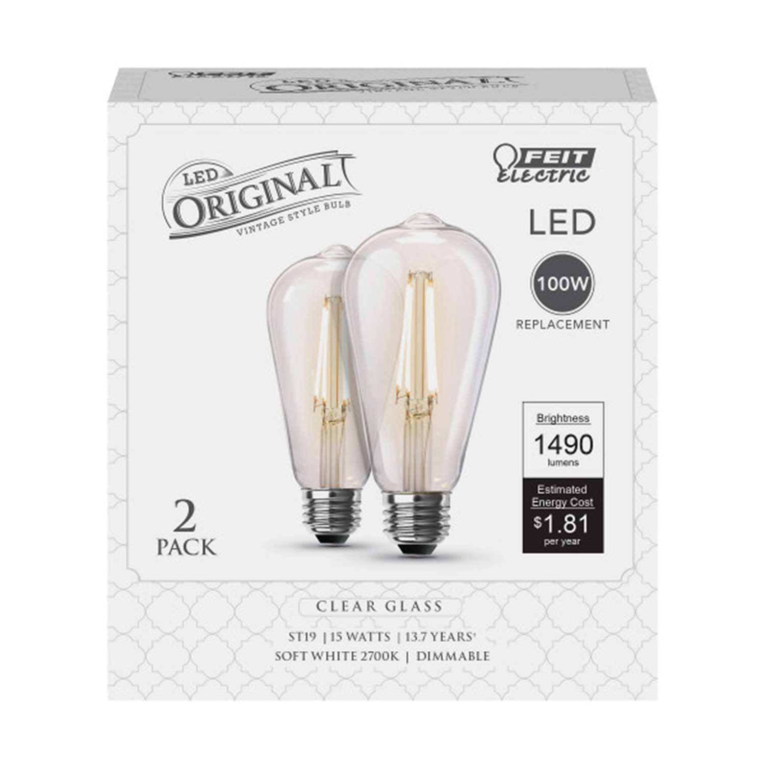 Feit Electric ST19 E26 (Medium) Filament LED Bulb Soft White 100 Watt ...